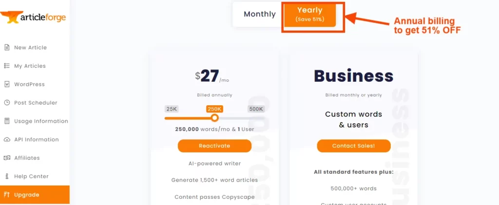 คูปอง Article Forge ปี 2025: ประหยัดสูงสุดถึง $840 ที่ ArticleForge
