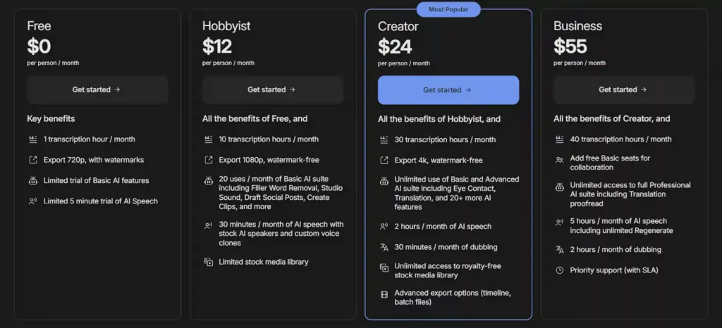 Descript Pricing and Plans: Which to Choose in 2026?